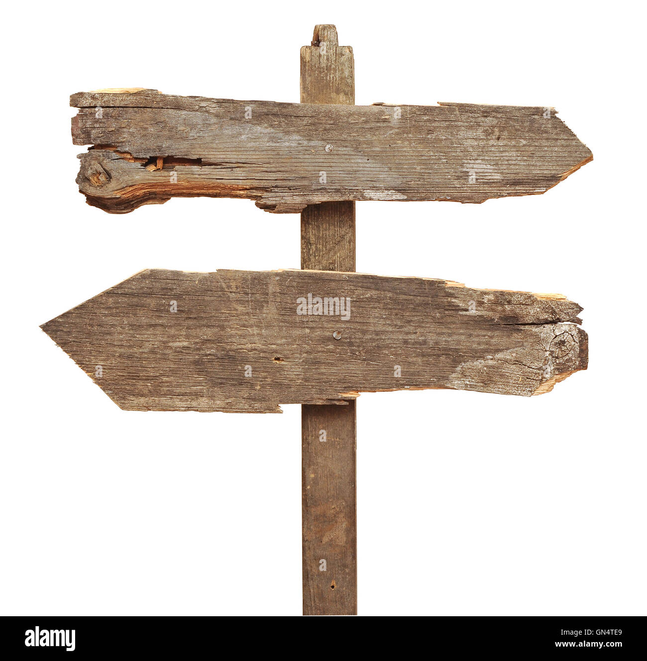 old wooden arrows road sign isolated on white Stock Photo - Alamy