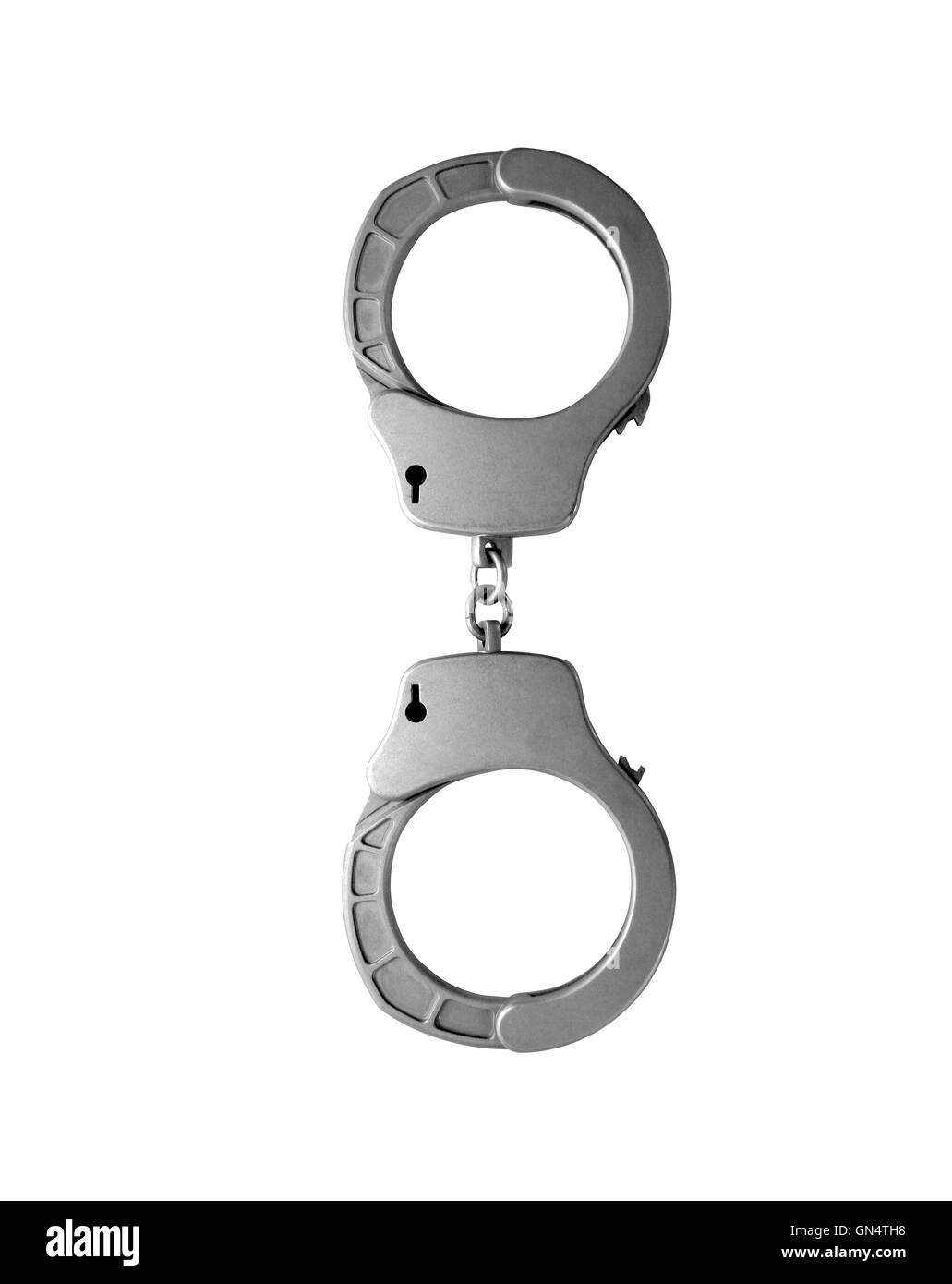 Steel metallic handcuffs isolated on white background Stock Photo - Alamy