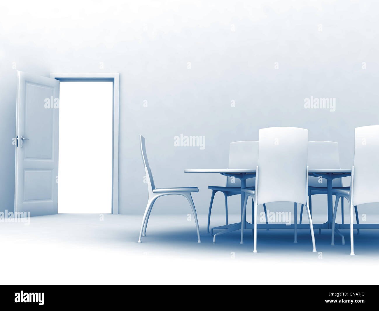 toned light table, chairs and opened door Stock Photo - Alamy