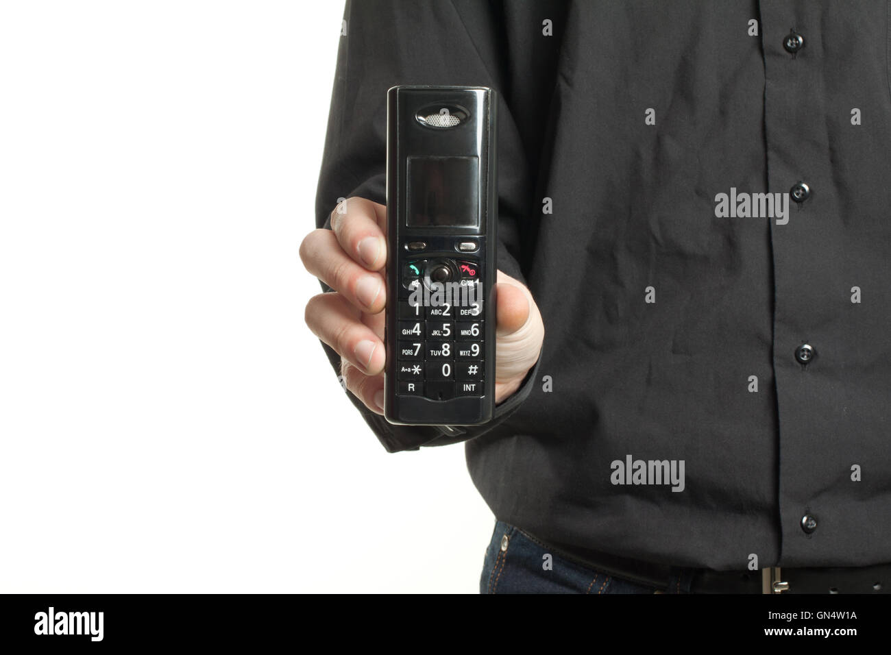 Silver black table cordless phone Stock Photo - Alamy