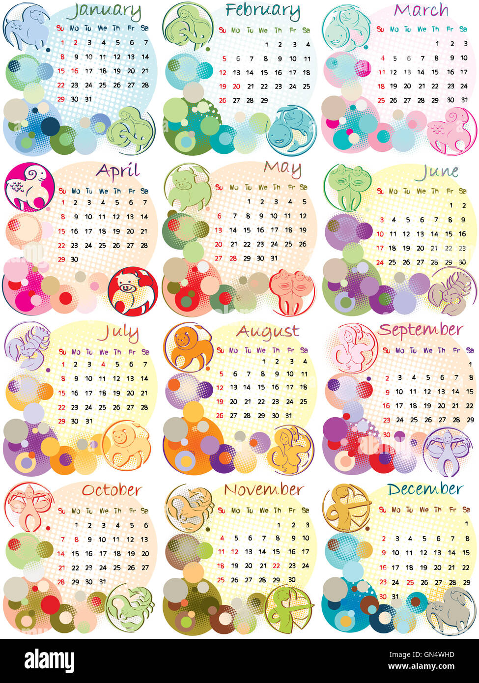 calendar 2012 with zodiac signs Stock Photo - Alamy