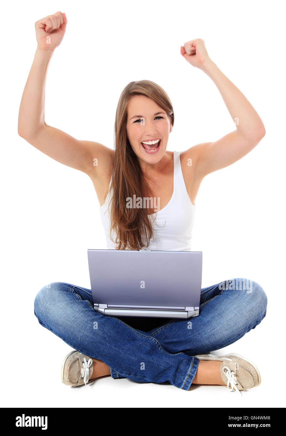 Woman using computer Stock Photo - Alamy