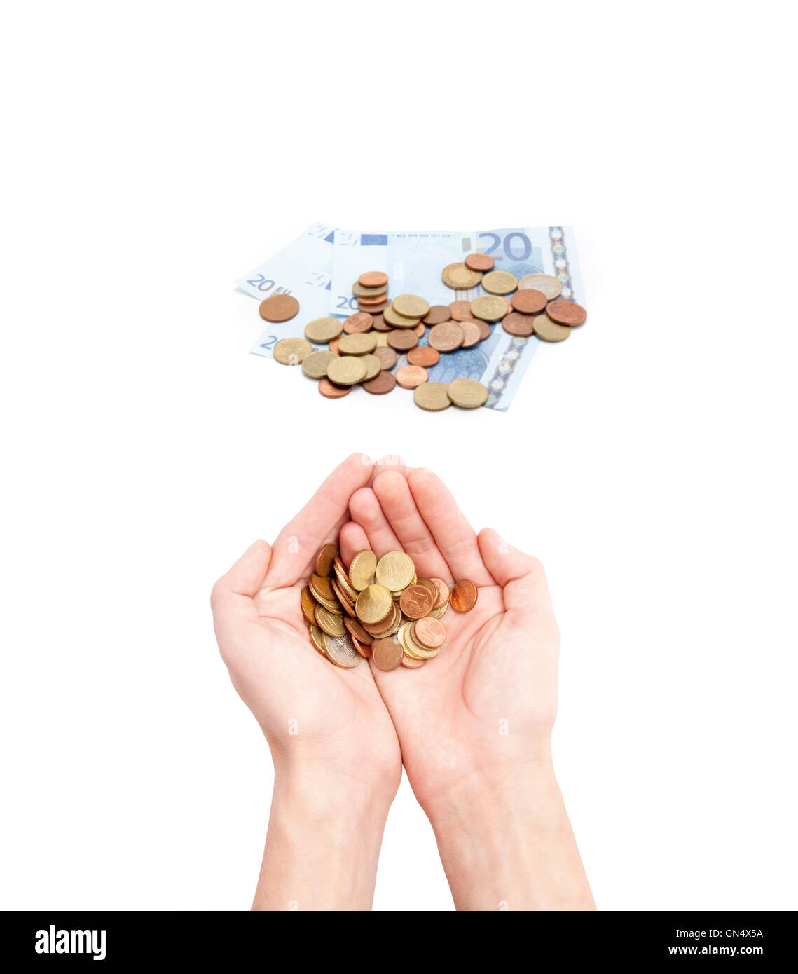 Hands holding coins Cut Out Stock Images & Pictures - Alamy