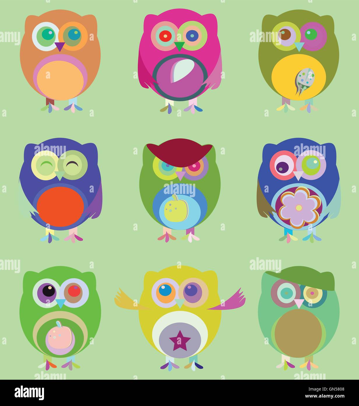vector Set of nine cartoon owls with various emotions Stock Vector ...