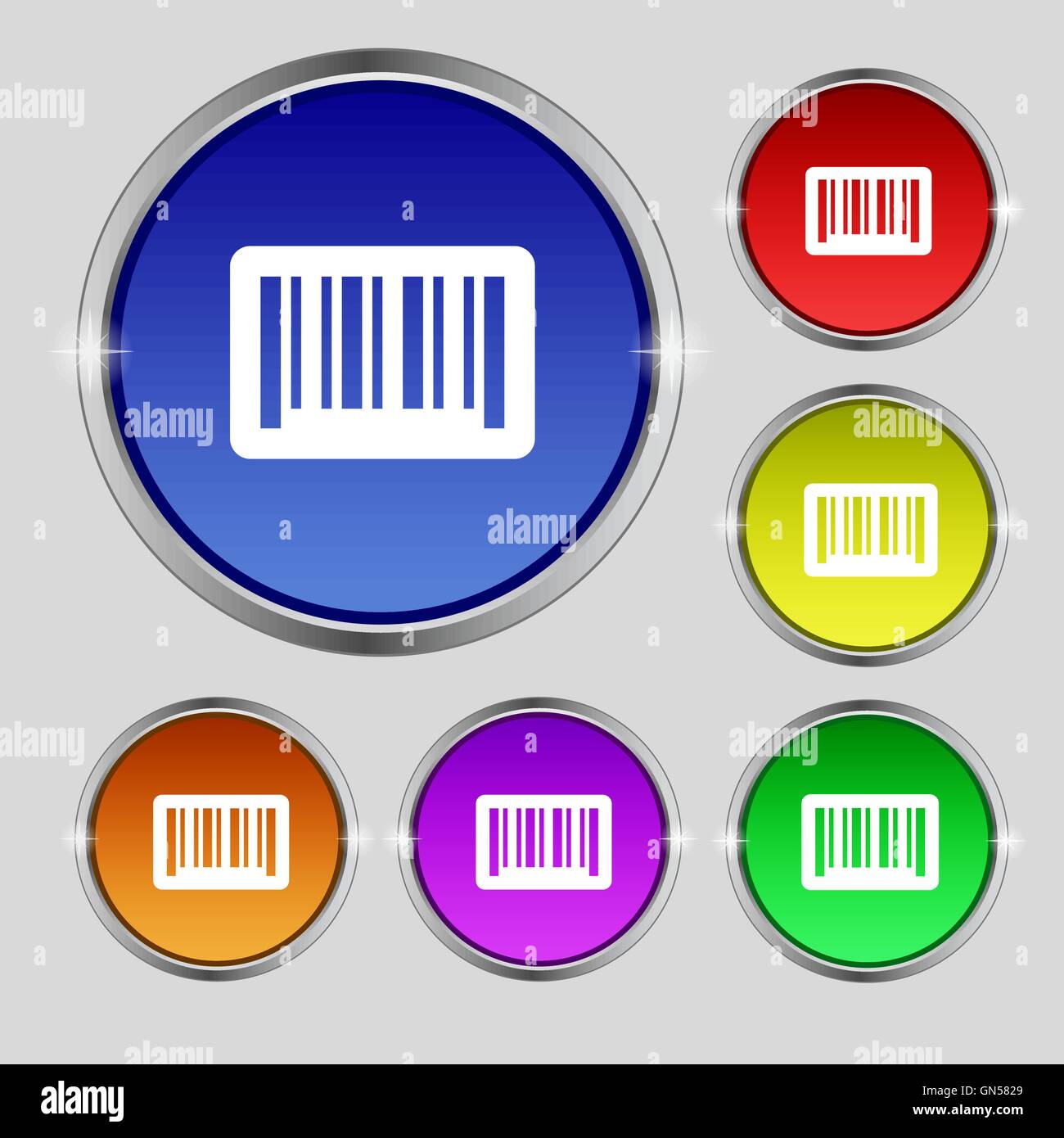 barcode icon sign. Round symbol on bright colourful buttons. Vector ...