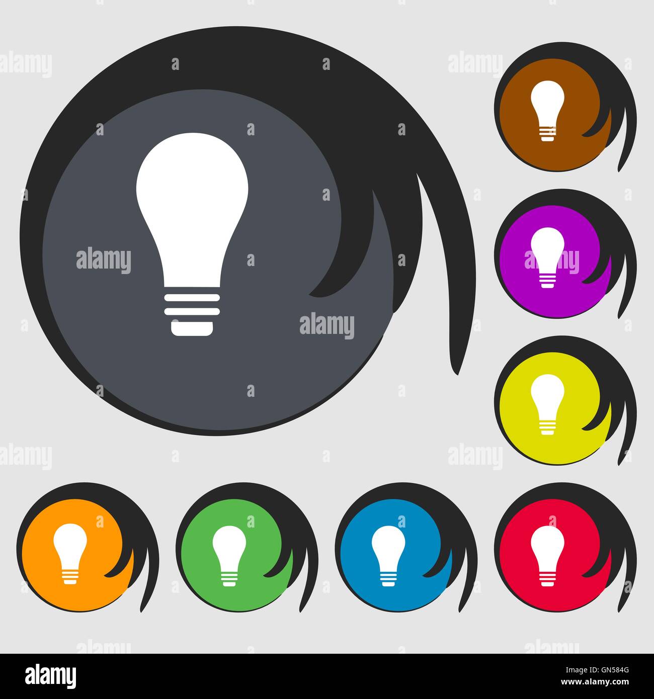 Light bulb icon. Symbols on eight colored buttons. Vector Stock Vector ...