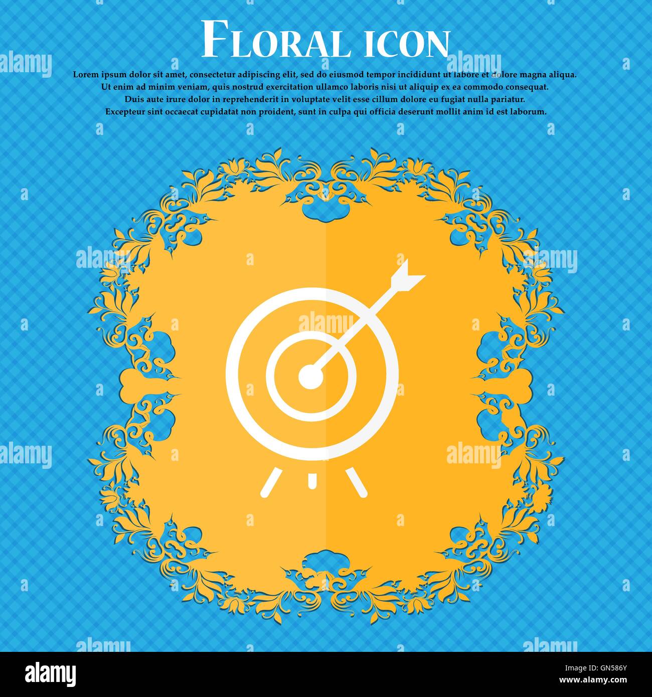 Target icon. Floral flat design on a blue abstract background with ...