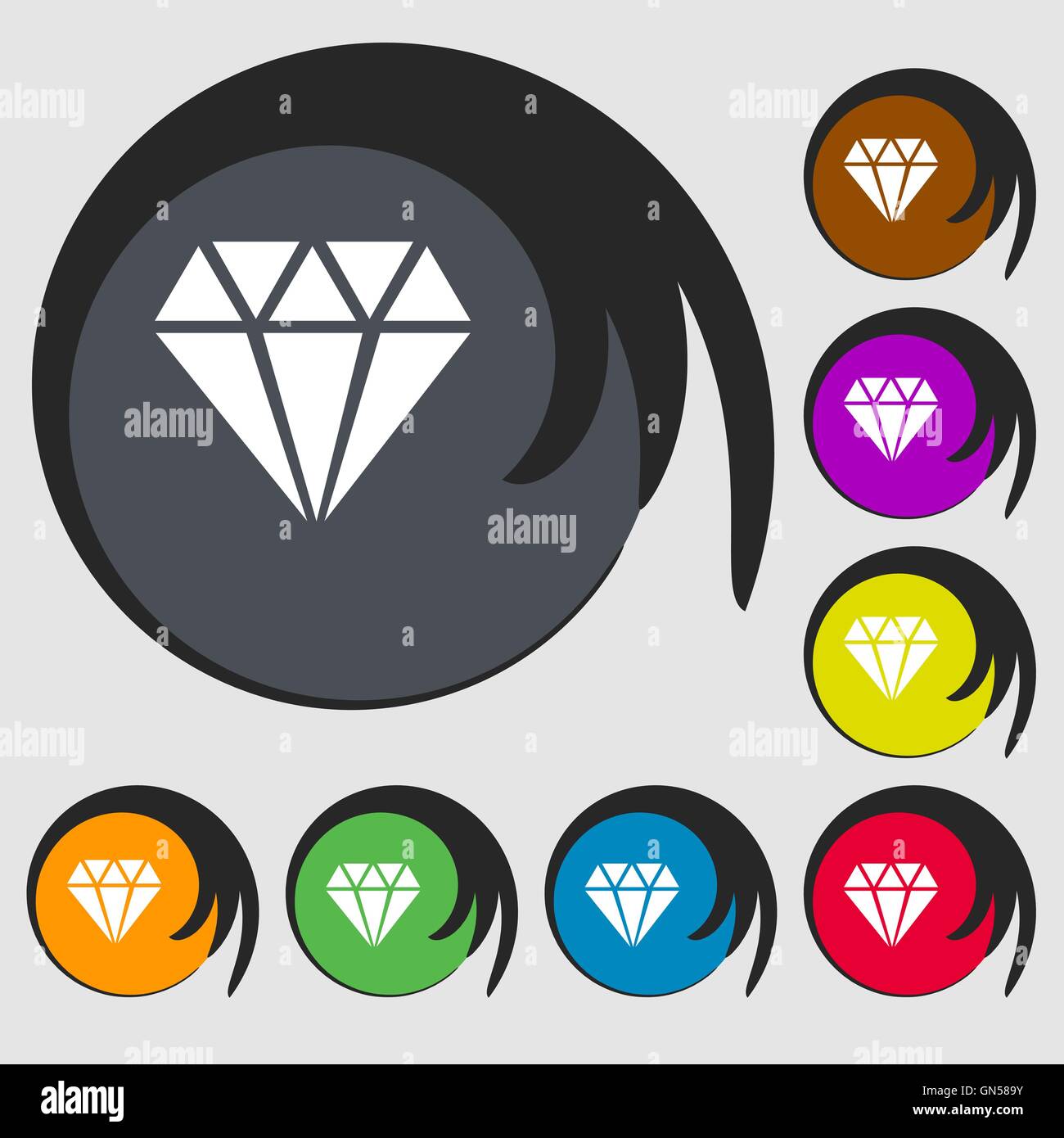diamond icon. Symbols on eight colored buttons. Vector Stock Vector ...