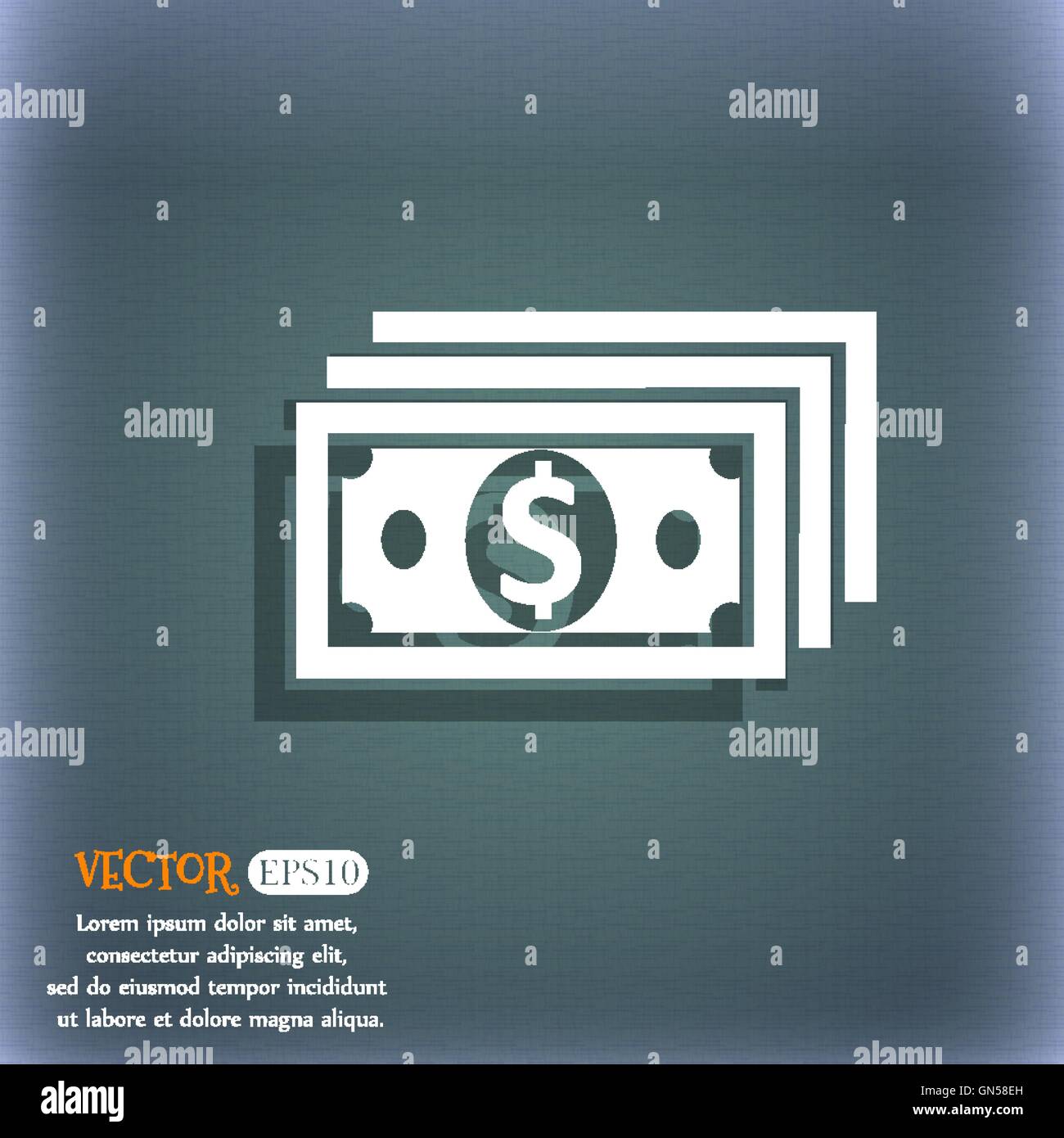 money, dollar icon. On the blue-green abstract background with shadow ...