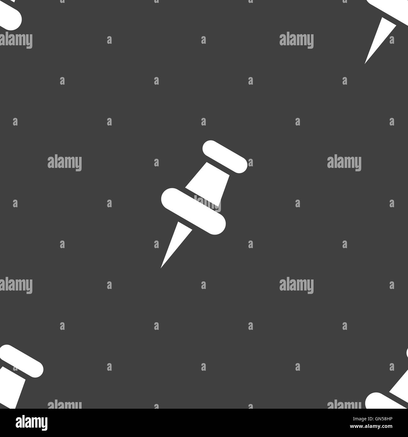 push pin icon sign. Seamless pattern on a gray background. Vector Stock ...