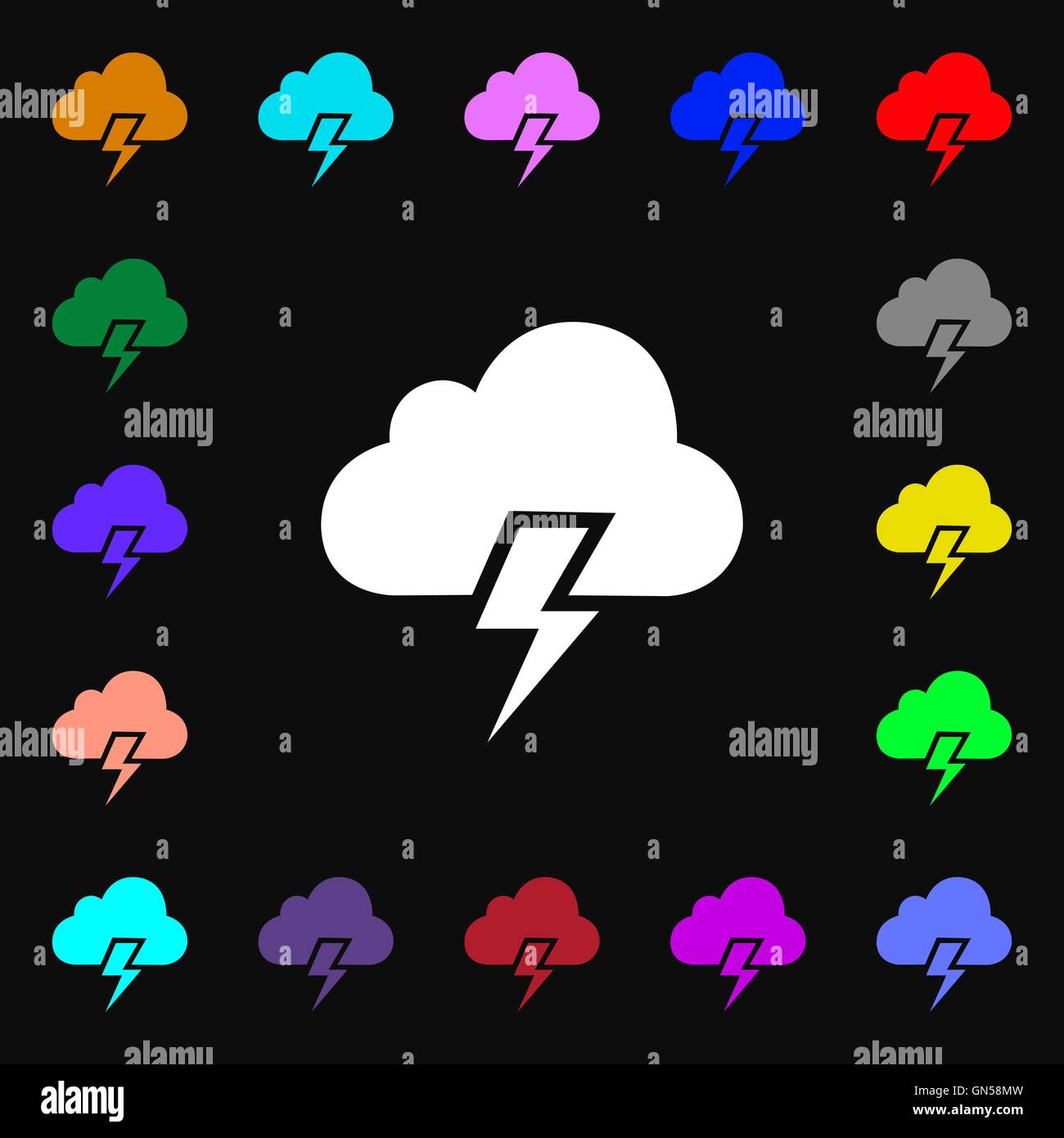 Heavy thunderstorm icon sign. Lots of colorful symbols for your design ...