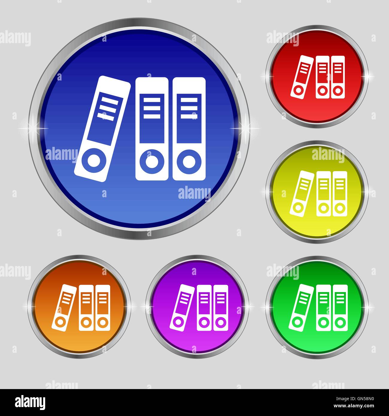 binders icon sign. Round symbol on bright colourful buttons. Vector ...