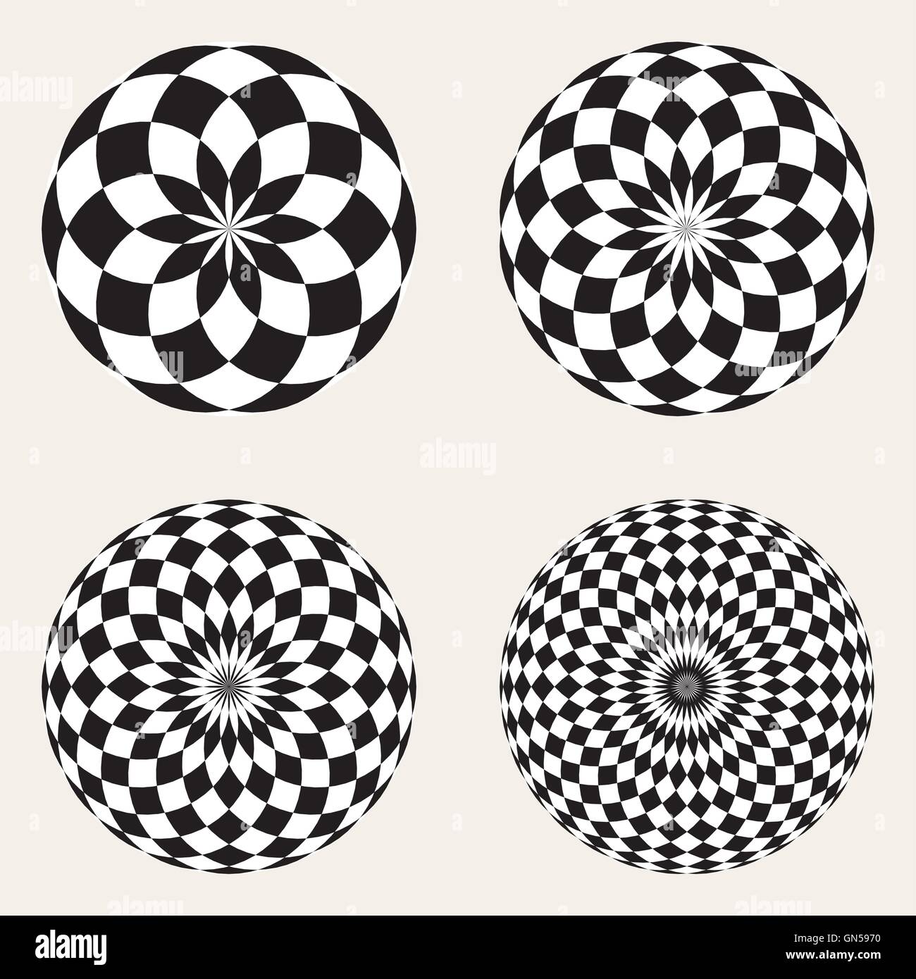 Set of Four Vector Black White Spirograph Circle Geometric Design ...