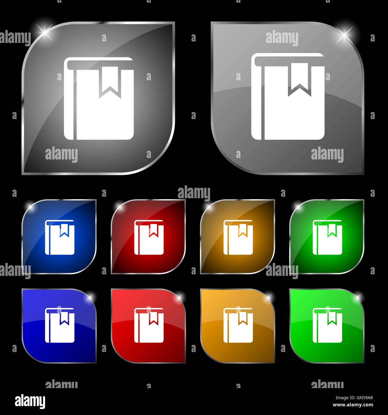 Book bookmark icon sign. Set of ten colorful buttons with glare. Vector ...