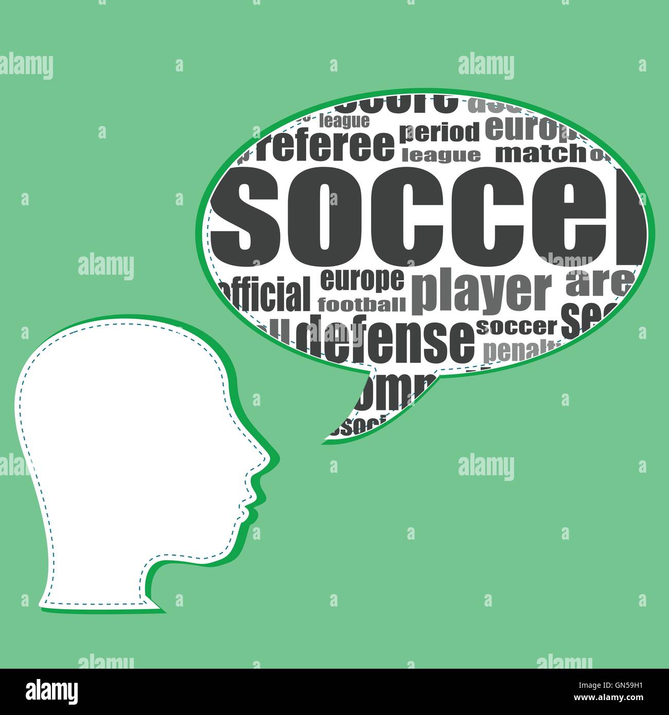 Word cloud, tag cloud text business concept. Head silhouette with the ...