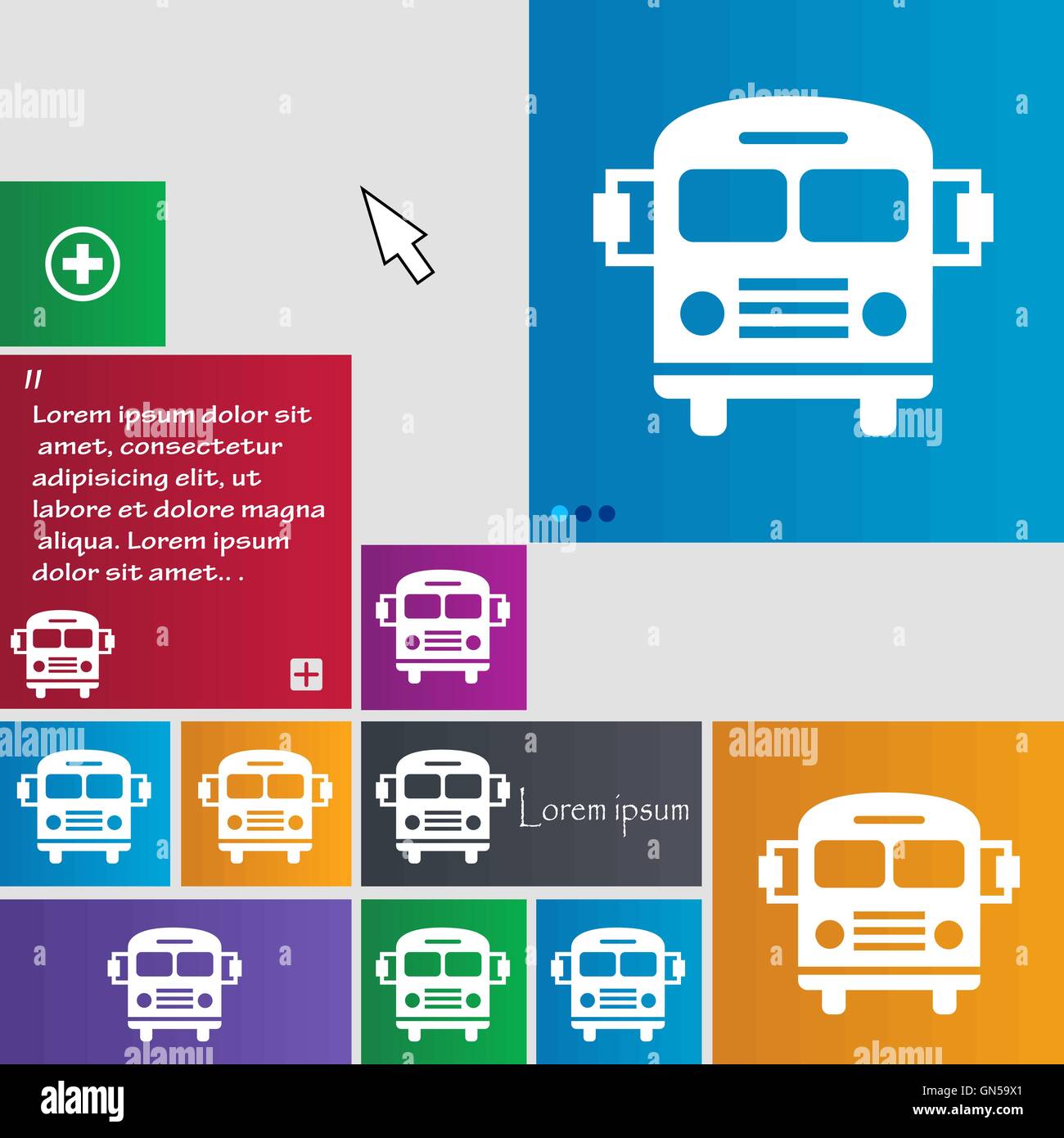 Bus icon sign. buttons. Modern interface website buttons with cursor pointer. Vector Stock ...