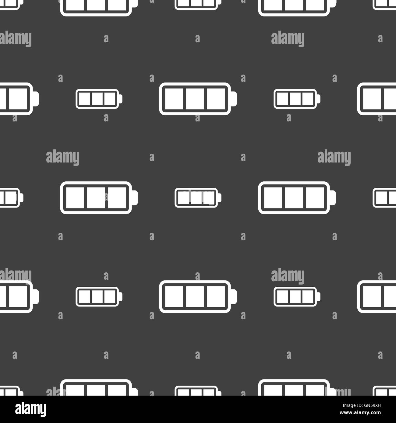 Battery fully charged icon sign. Seamless pattern on a gray background ...