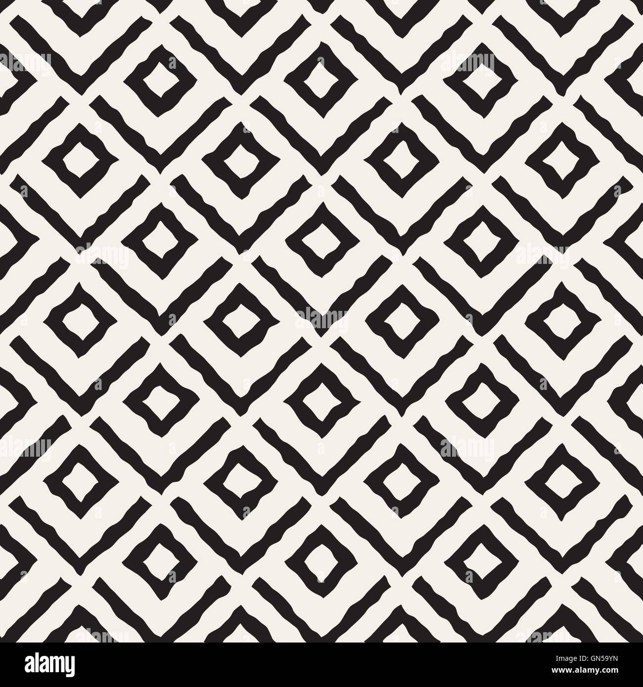 Vector Seamless Black And White Hand Painted Line Corner Rhombus Shape ...