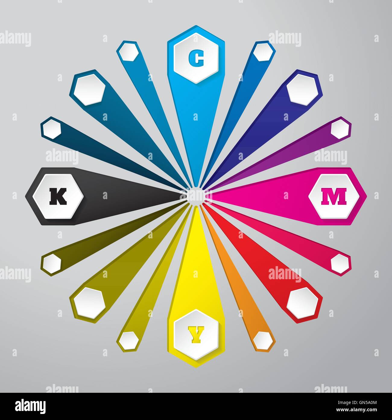 Cmyk wallpaper with 3d hexagons and color combinations Stock Vector ...