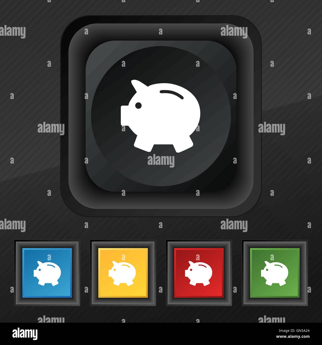 Piggy bank - saving money icon symbol. Set of five colorful, stylish ...