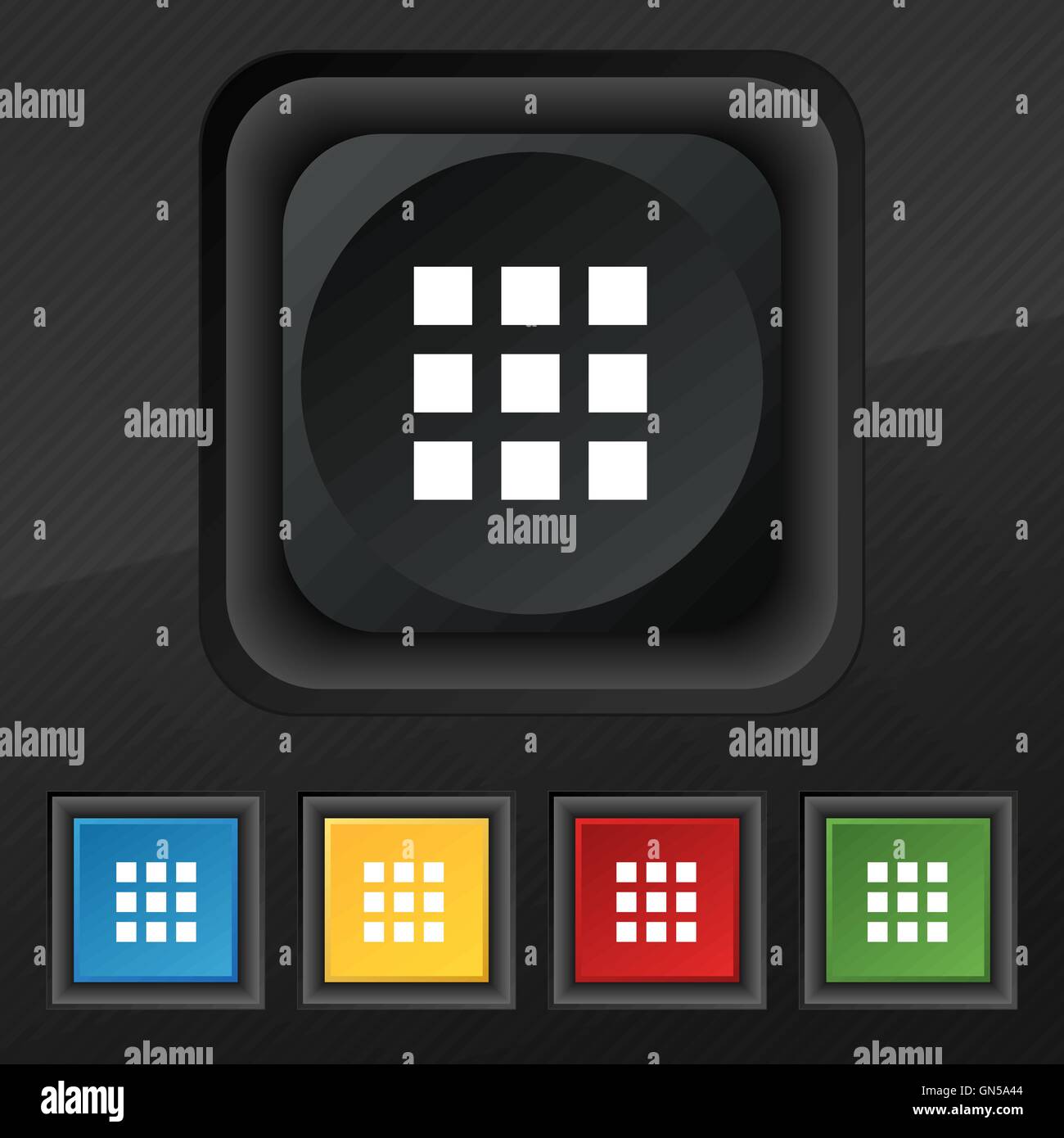 List Menu App Icon Symbol Set Of Five Colorful Stylish Buttons On Black Texture For Your