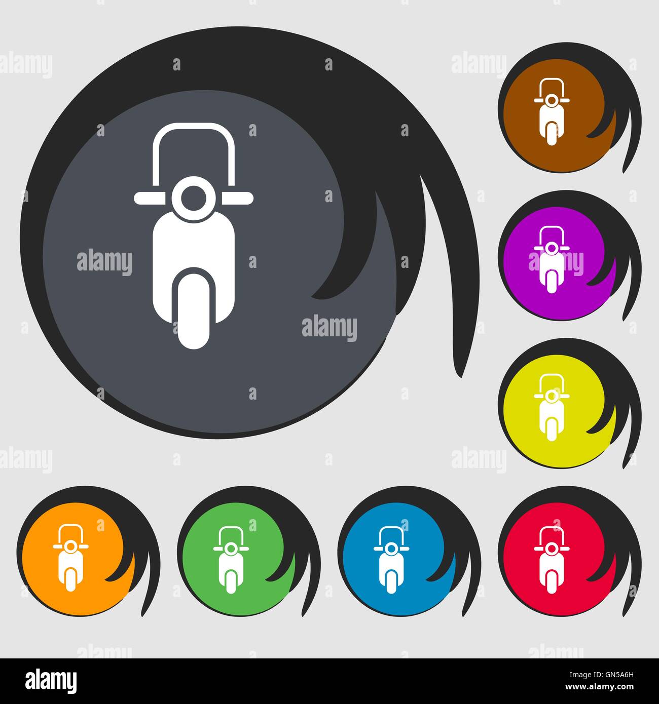 Scooter icon. Symbols on eight colored buttons. Vector Stock Vector ...