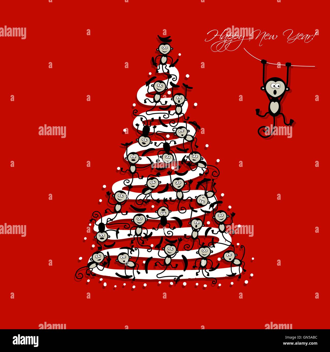 Christmas tree with funny monkeys for your design Stock Vector Image ...