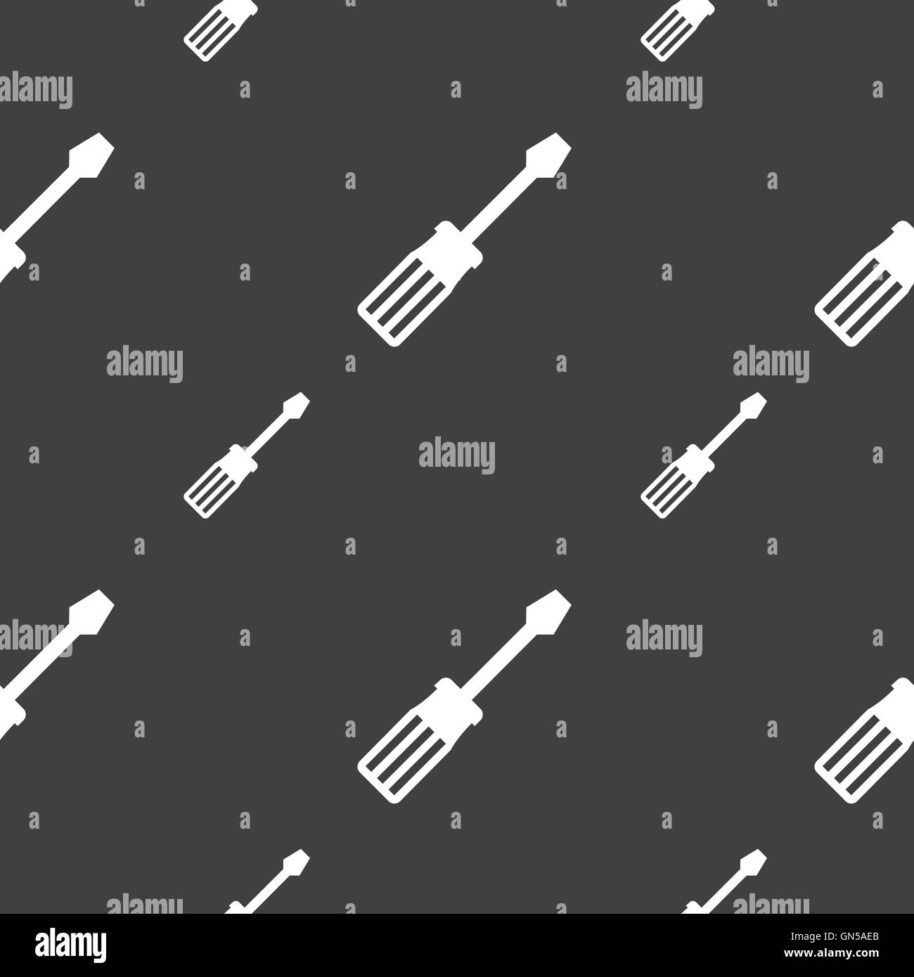 screwdriver icon sign. Seamless pattern on a gray background. Vector ...