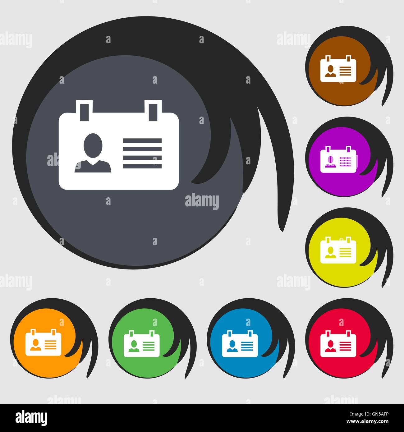 Identification card icon. Symbols on eight colored buttons. Vector ...