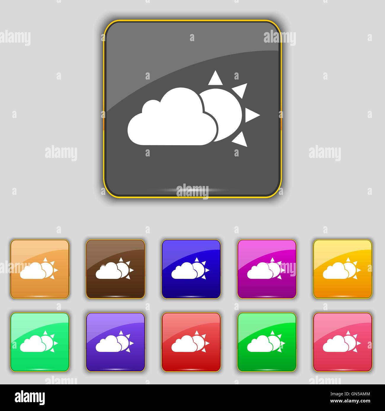weather icon sign. Set with eleven colored buttons for your site ...