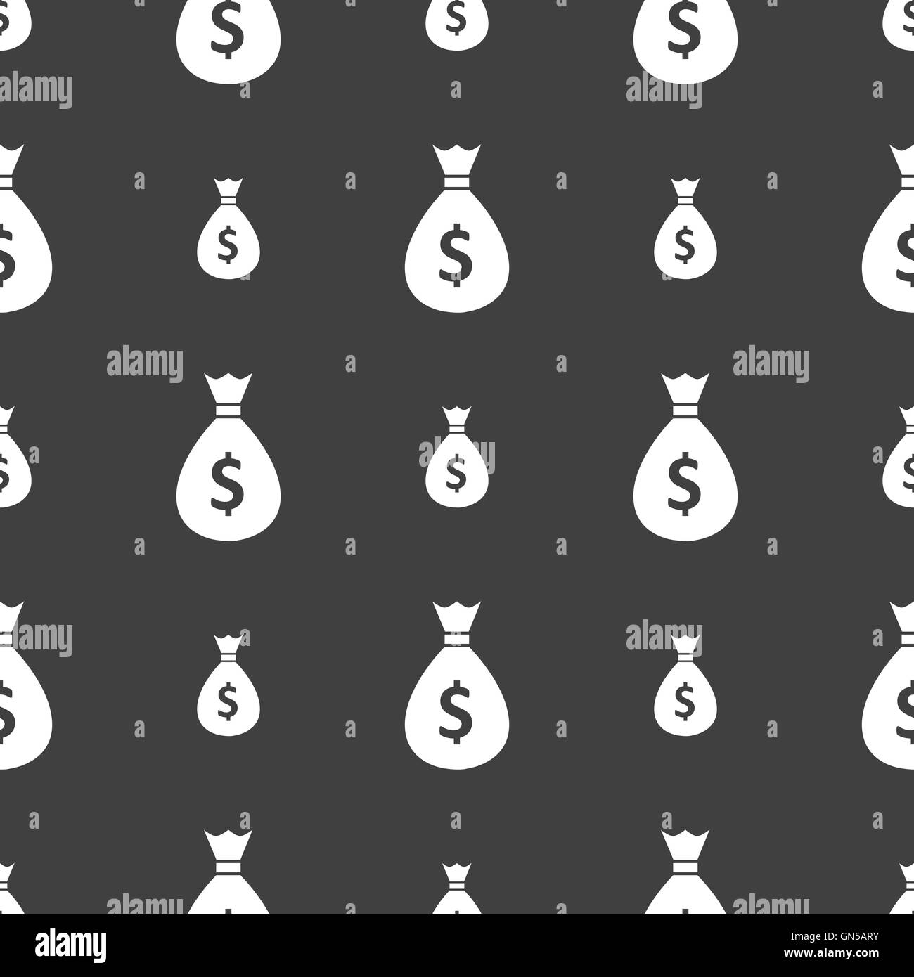 dollar money bag icon sign. Seamless pattern on a gray background ...