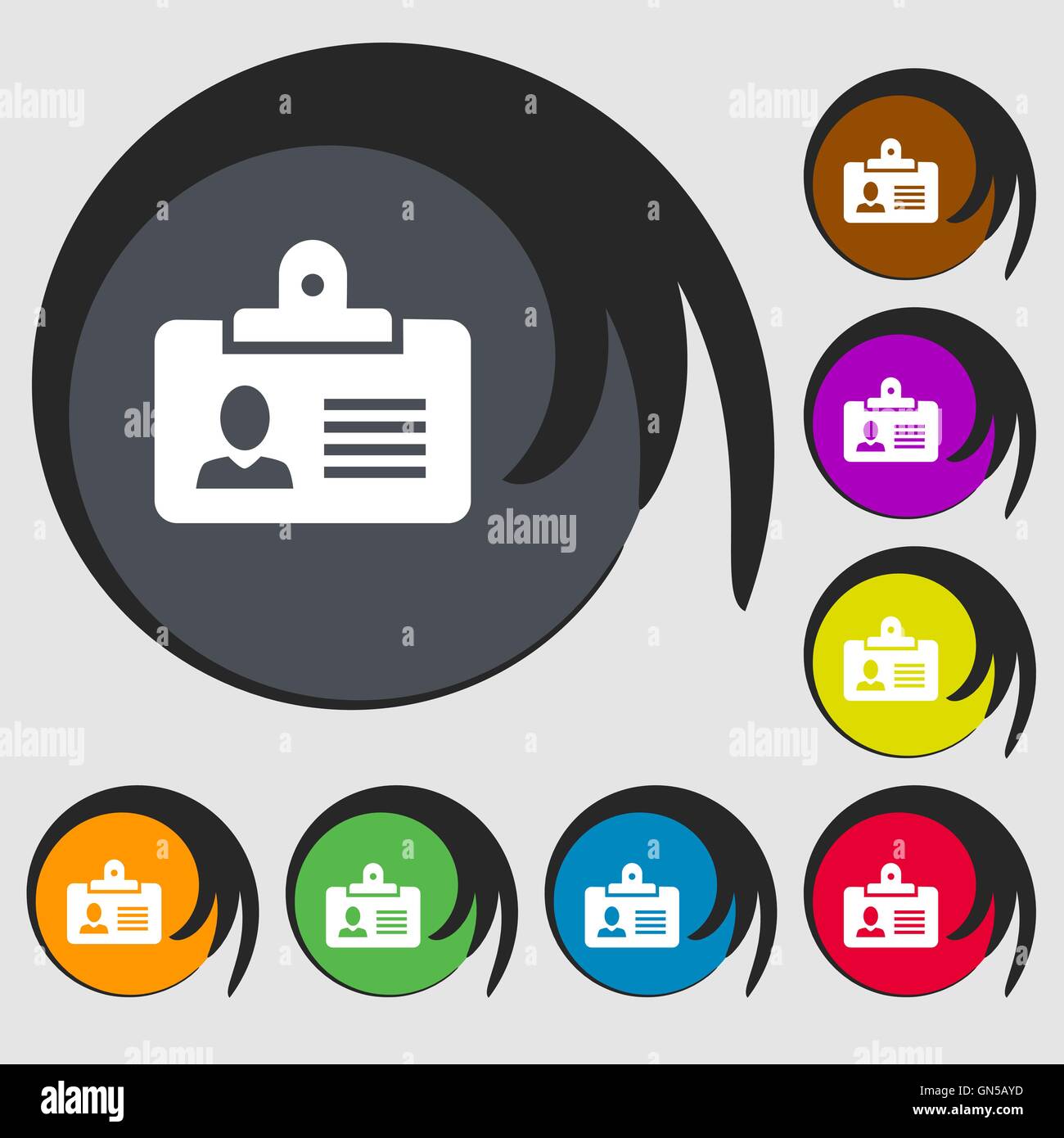 Identification card icon. Symbols on eight colored buttons. Vector ...