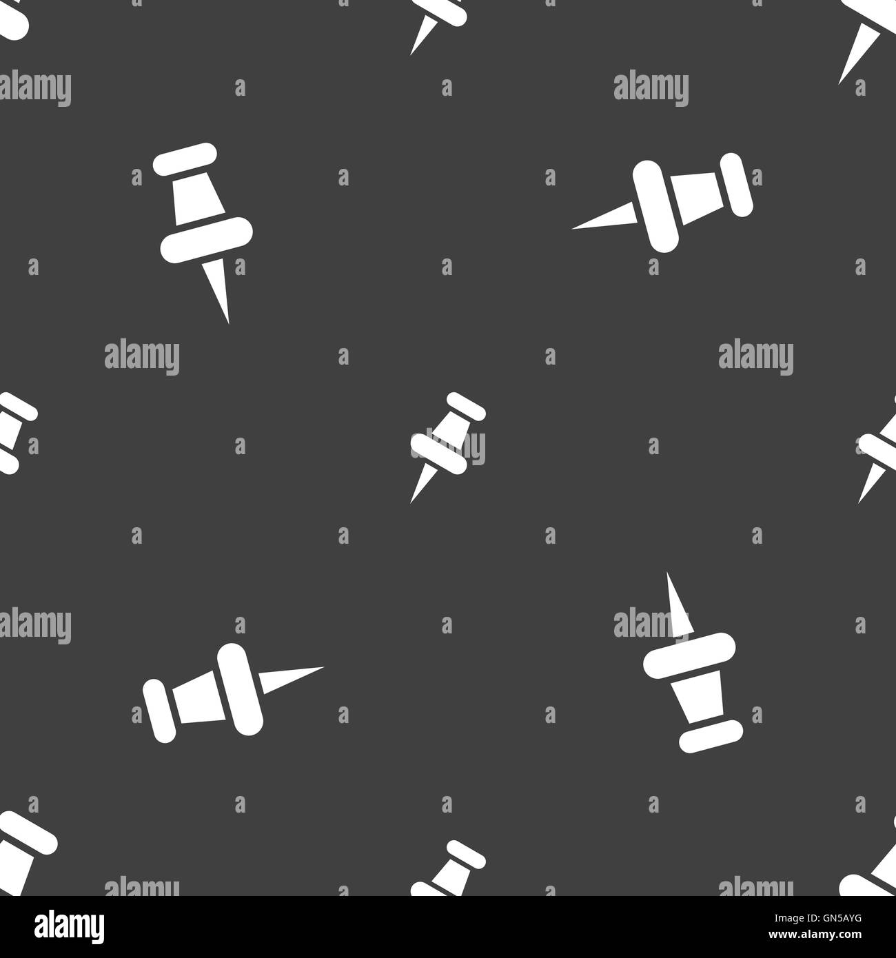 push pin icon sign. Seamless pattern on a gray background. Vector Stock ...