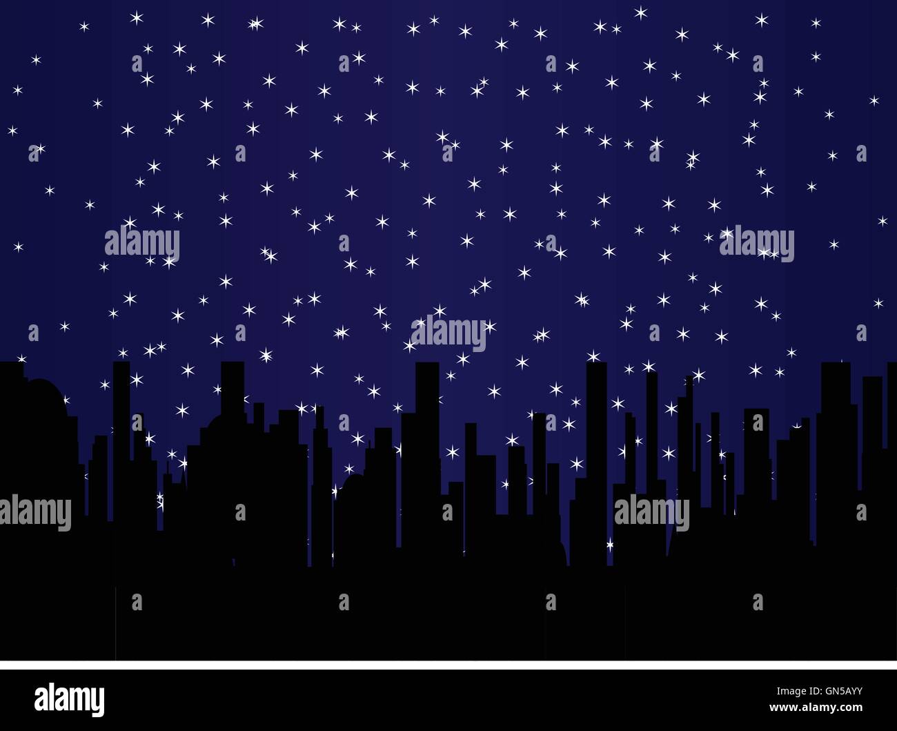 A random spread star field over a black cityscape background Stock ...