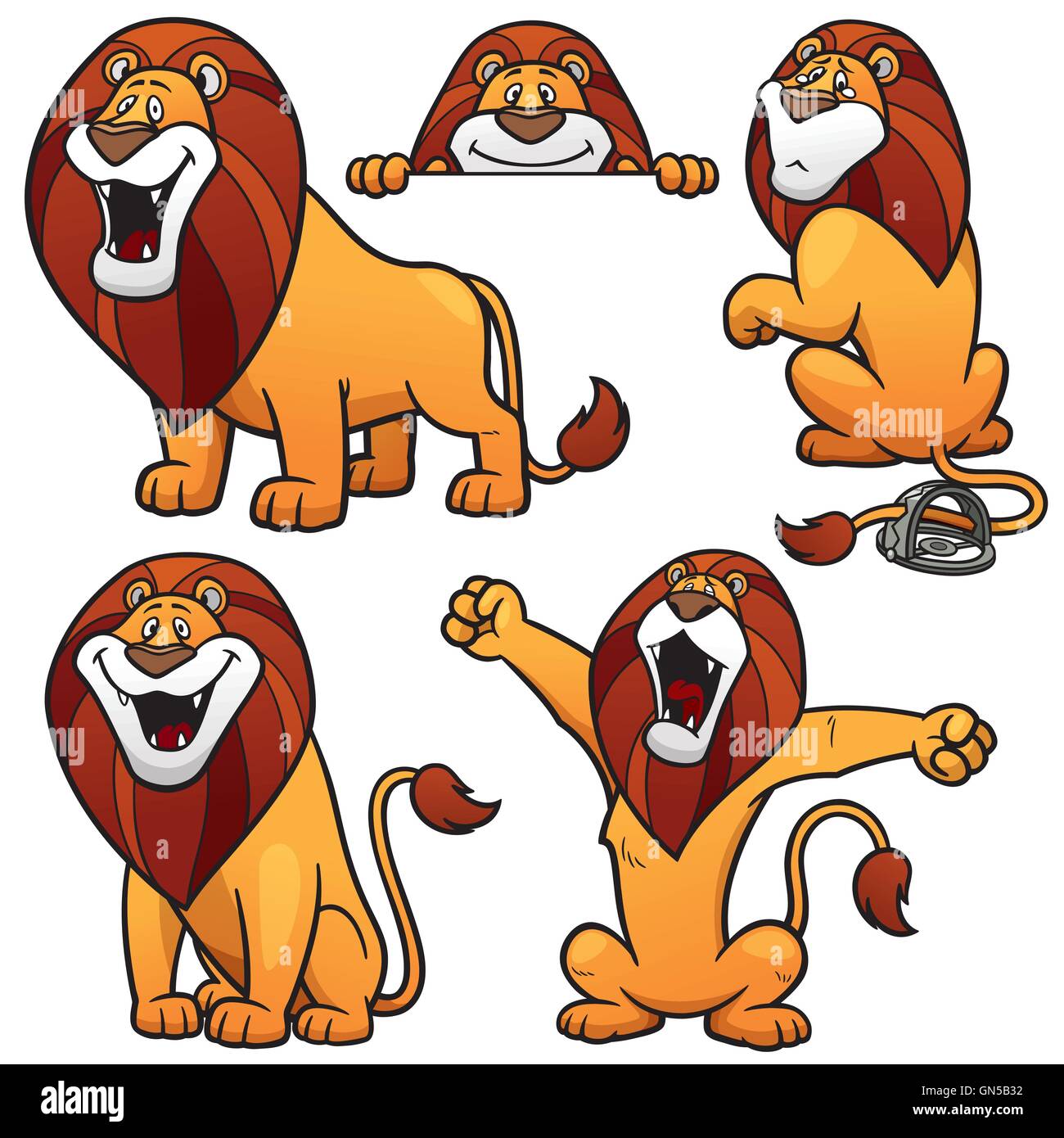 Vector illustration of Cartoon Lion Character Set Stock Vector Image ...