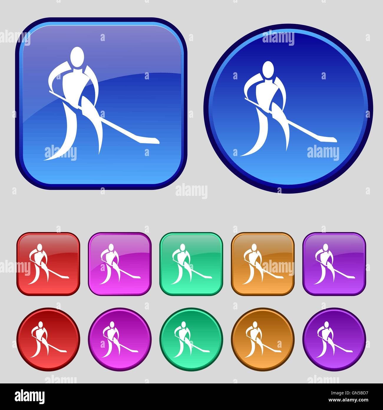 Winter sport, Hockey icon sign. A set of twelve vintage buttons for ...