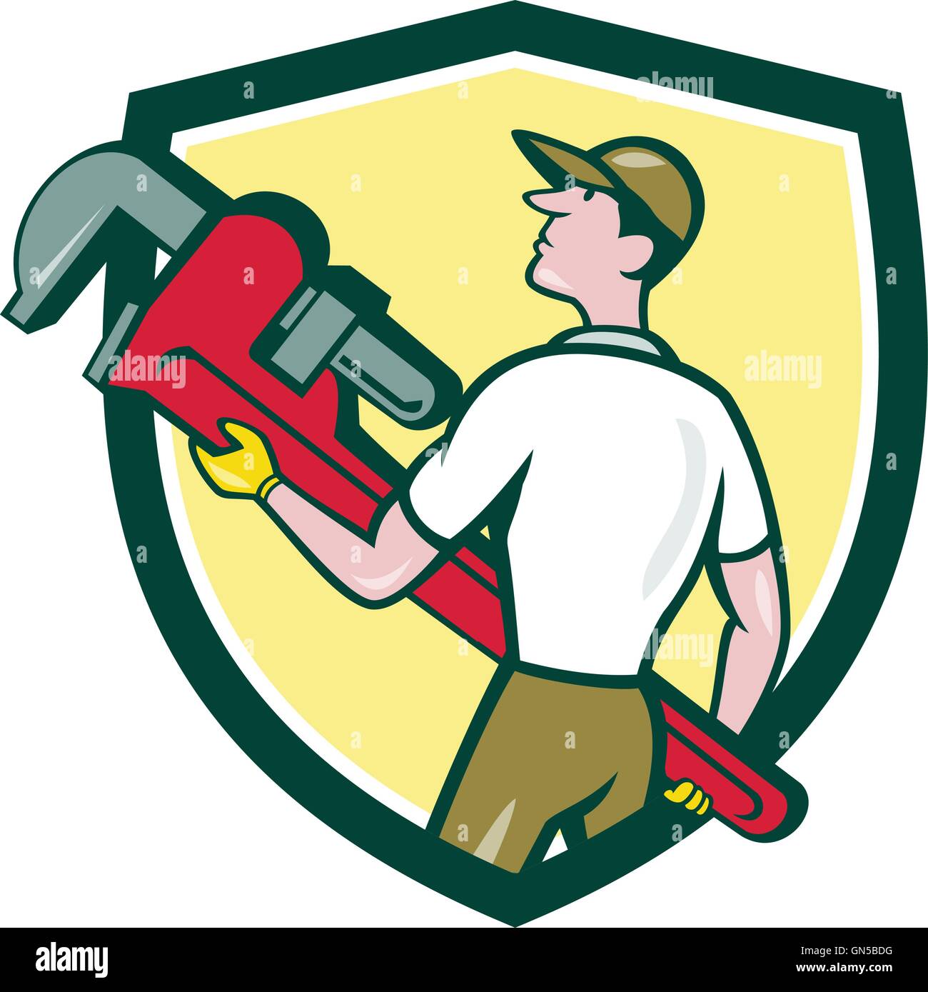 Plumber Carry Monkey Wrench Walking Crest Cartoon Stock Vector Image ...