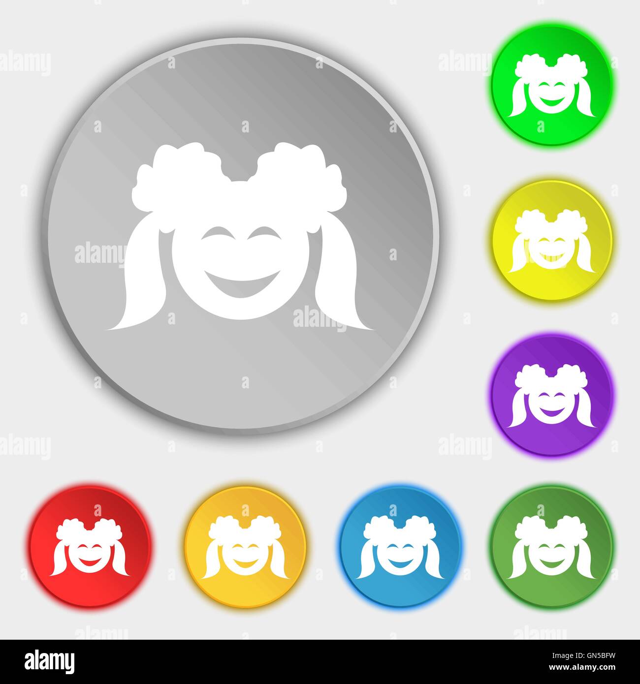smiling girl icon sign. Symbol on eight flat buttons. Vector Stock ...