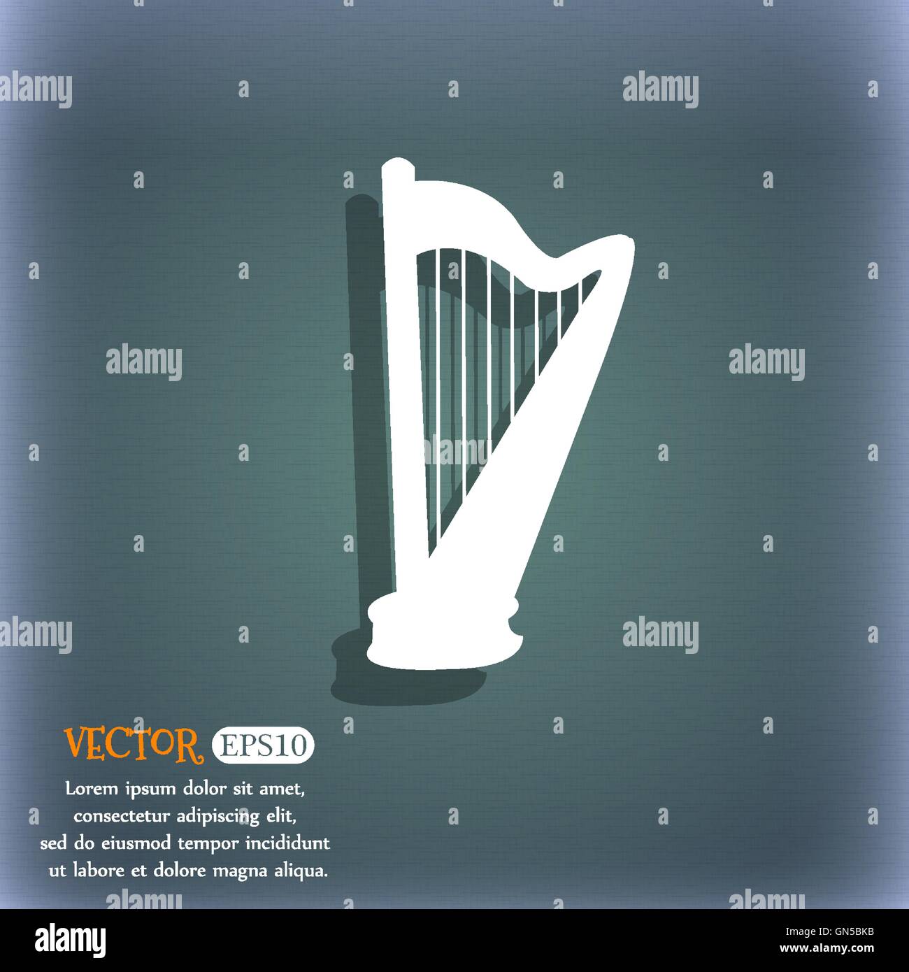 harp icon. On the blue-green abstract background with shadow and space ...