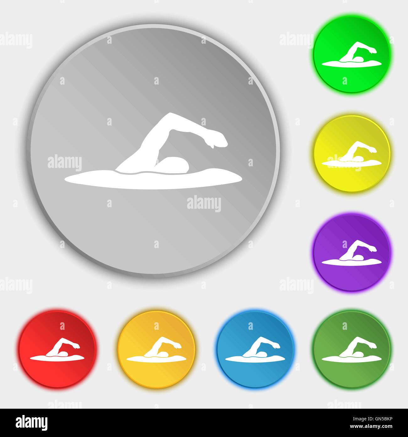 swimmer icon sign. Symbol on eight flat buttons. Vector Stock Vector ...