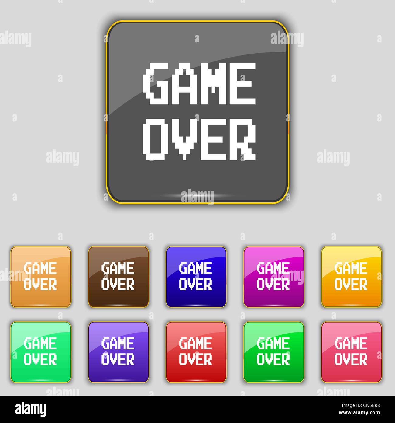 Game over concept icon sign. Set with eleven colored buttons for your ...