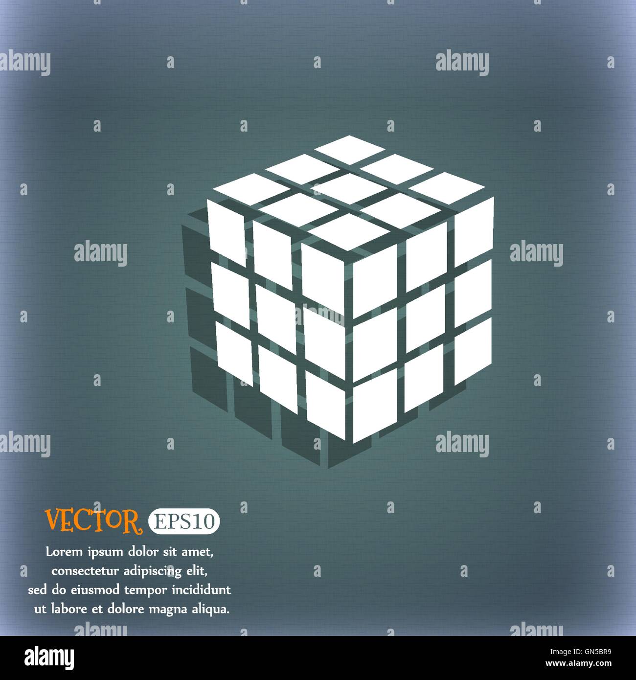 A three sided cube puzzle box in 3D icon. On the blue-green abstract ...