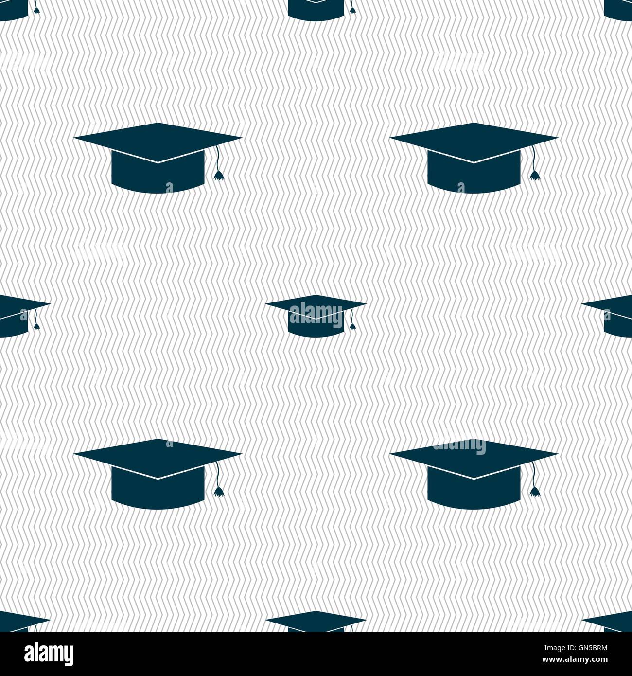 Graduation cap icon sign. Seamless pattern with geometric texture ...