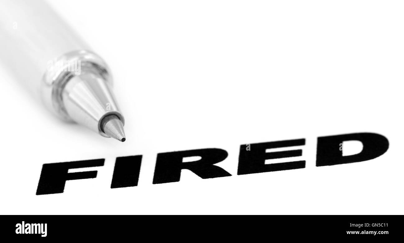 FIRED printed in paper with a silver ballpoint Stock Photo - Alamy