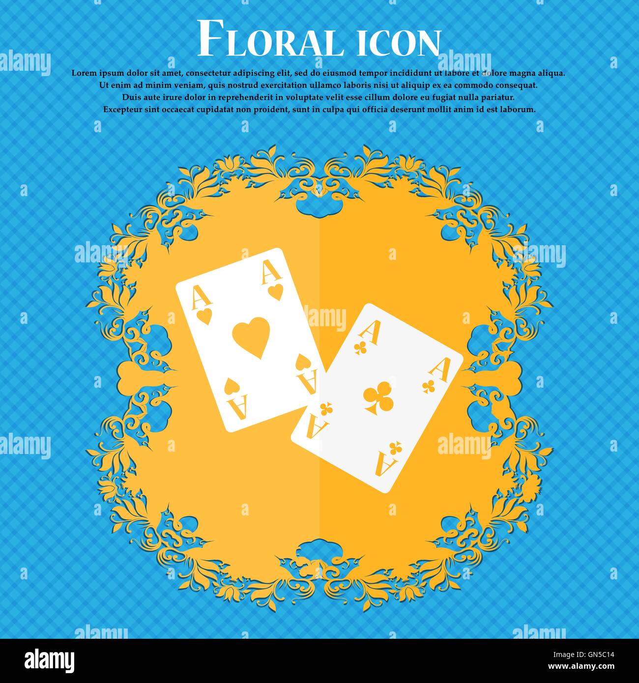 Two Aces icon. Floral flat design on a blue abstract background with ...