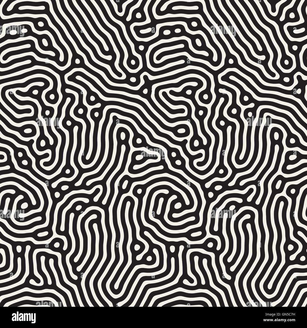 Vector Seamless Black and White Organic Rounded Jumble Lines Maze ...