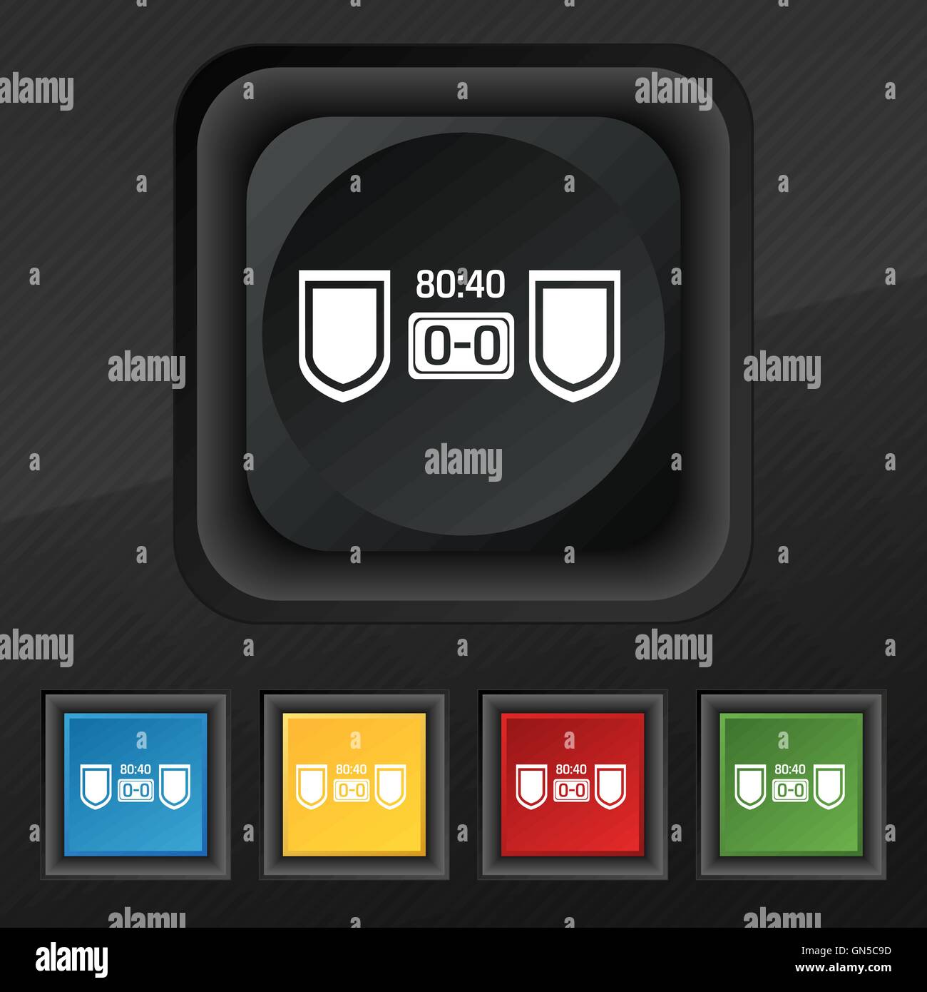 Scoreboard icon symbol. Set of five colorful, stylish buttons on black ...