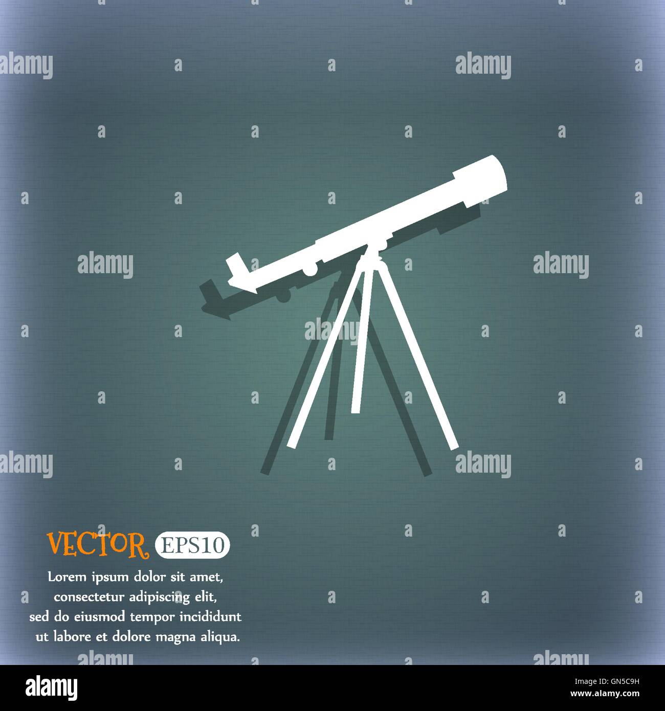 Telescope icon. On the blue-green abstract background with shadow and ...