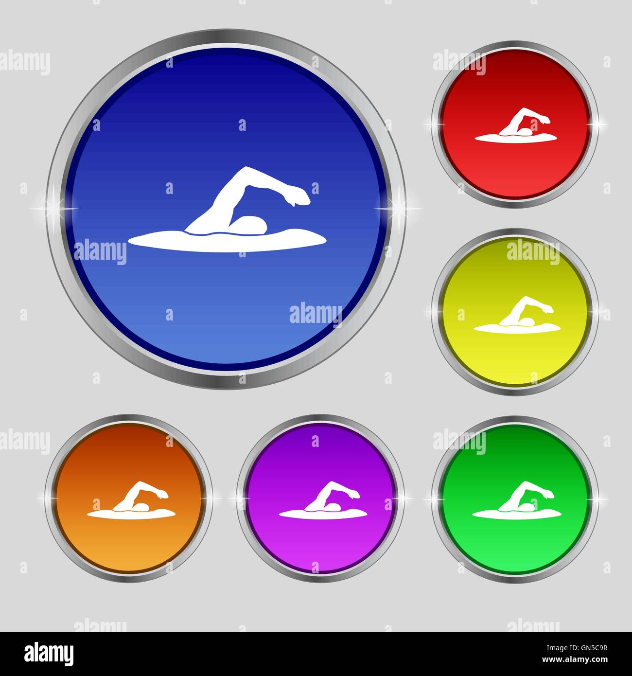 swimmer icon sign. Round symbol on bright colourful buttons. Vector ...