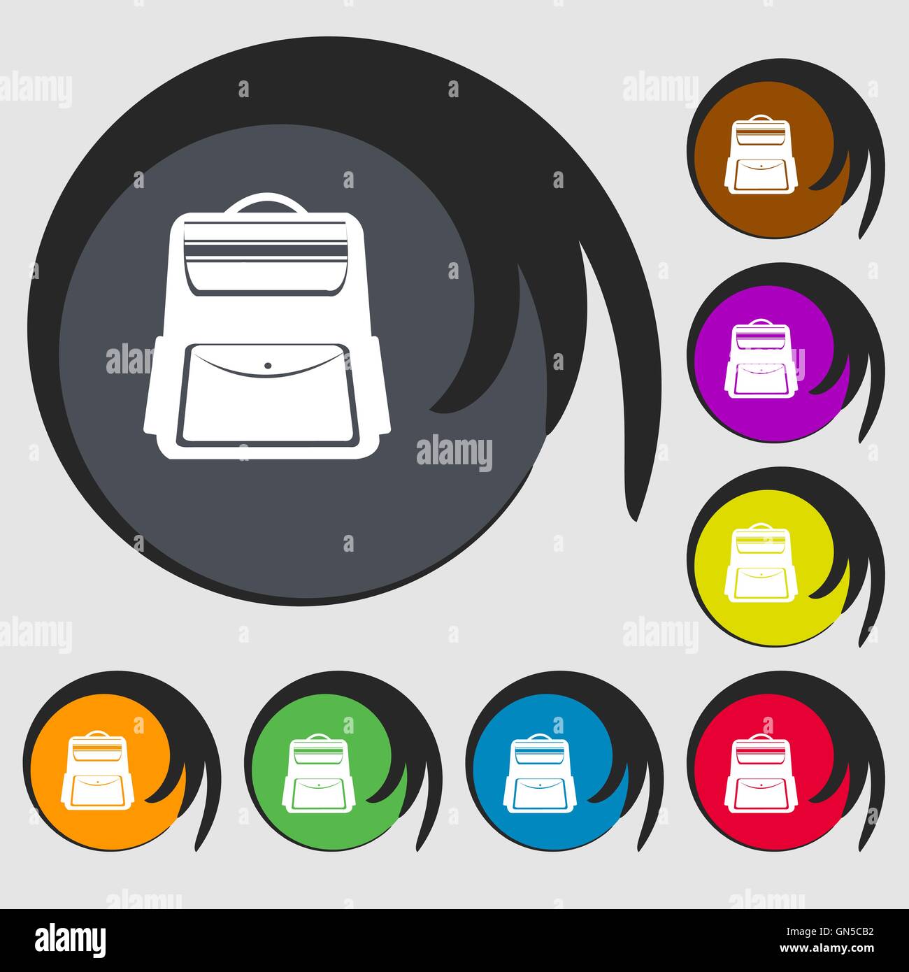 School Backpack icon. Symbols on eight colored buttons. Vector Stock ...